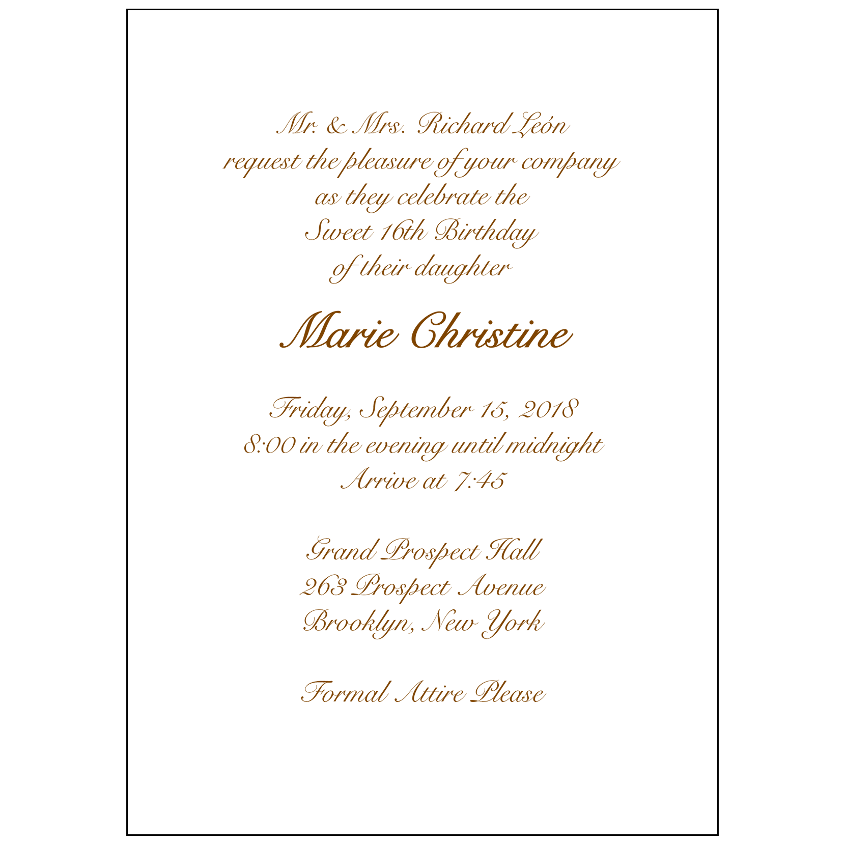 Sweet Sixteen Invitation Style 1 Sample A IPV Studio